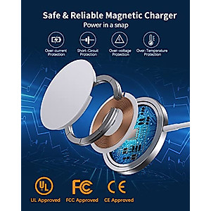 2 Pack Magnetic Wireless Charger 15W Fast Mag-Safe Charger for iPhone 14/13/12 Series and AirPods 3/2/Pro (Mag-Safe Charger Silver)