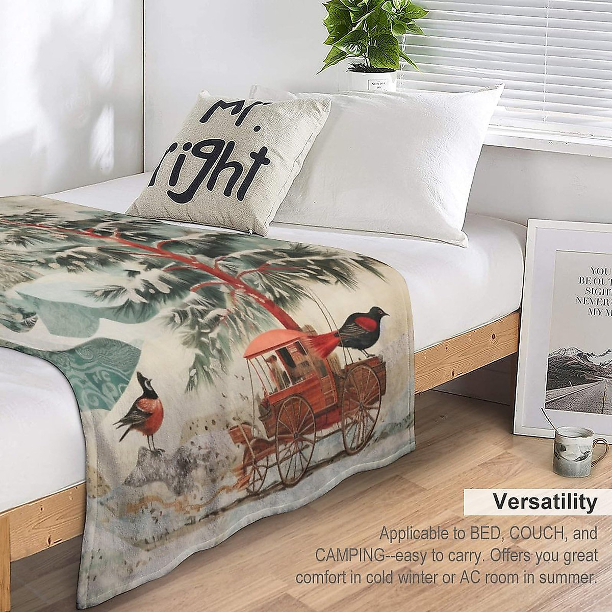 Blanket Wintery Birds and Trees Throw Blankets Rustic Country Holiday Soft Flannel Cozy Blankets for Couch Sofa Bed for Adults Kids Boys Teens Gift 30"x40"