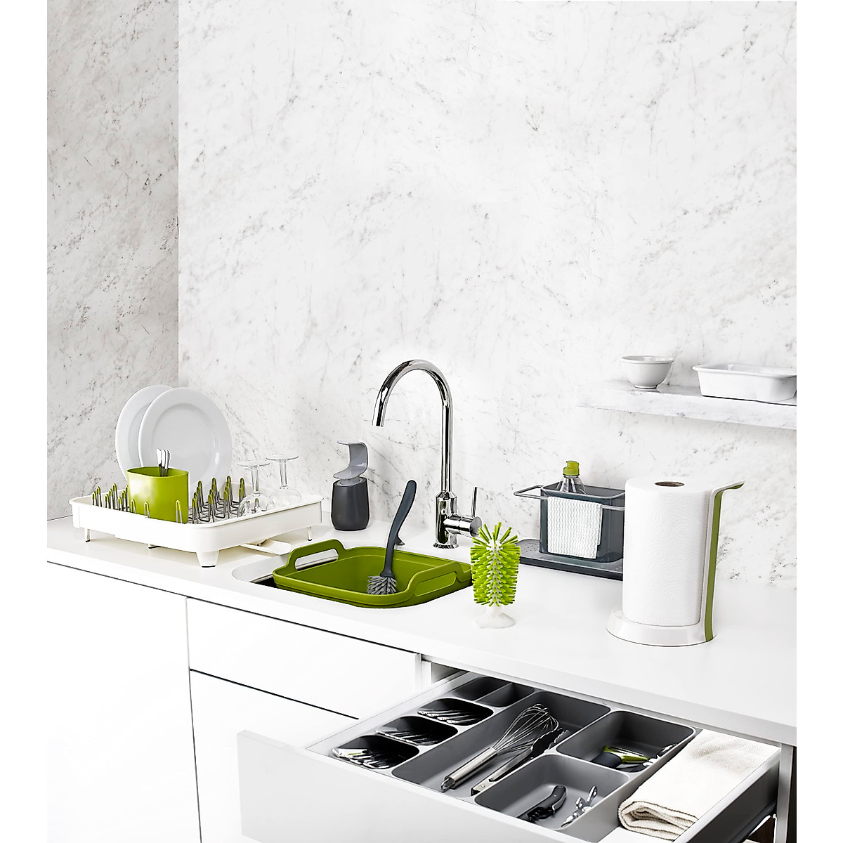 Joseph Joseph 85070 Sink Caddy Kitchen Sink Organizer Sponge Holder Dishwasher-Safe, Large, Gray