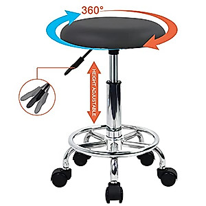 WKWKER Swivel Rolling Stool with Footrest Height Adjustable PU Leather Office Stool Chair for Bedroom Shop Counter Salon Vanity Spa Massage Beauty Desk Small (Grey)