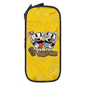Woodyotime Cuphead Showtime Pencil Case Pouch Multi-Slot Stationery Bag Casual Student Learning Leather Pen Case Makeup Bag Marker Office University