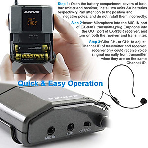 EXMAX EX-938 Wireless Headset Microphone Tour Guide System Interpreter Transmitter Translator in Your Ear for Church Translation Simultaneous Interpretation (UHF-938-SingleTransmitter)