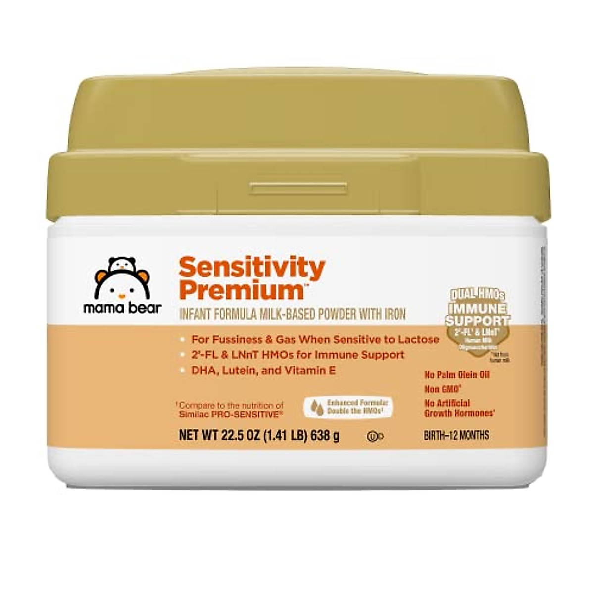 Amazon Brand - Mama Bear Sensitivity Baby Formula Powder with Iron, Reduced Lactose, Non-GMO, 2'-FL HMO for Immune Support, 22.5 Ounce