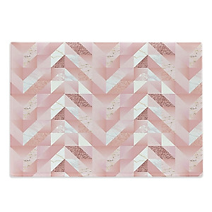 Ambesonne Geometric Cutting Board, Modern Feminine Pattern with Various Ornaments Marble Pastel Print, Decorative Tempered Glass Cutting and Serving Board, Large Size, Pink Rose