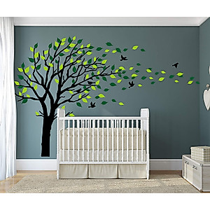 LUCKKYY Tree Blowing in The Wind Tree Wall Decals Wall Sticker Vinyl Art Kids Rooms Teen Girls Boys Wallpaper Murals Sticker Wall Stickers Nursery Decor Nursery Decals (Black)