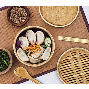 Bamboo Steamer 10 Inch - Basket 2 Tier Steam Cooker Pot for Rice, Dim Sum, Fish, Vegetable & Meat – Set of Two Bamboo Chopsticks, Steamer Liner and Steamer Basket