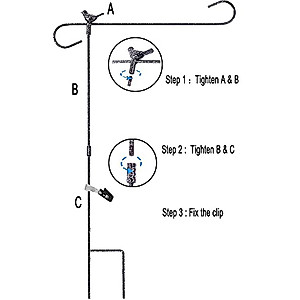 WEVONIGU Update Wrought Iron Yard Garden Flag Pole, Premium Garden Flag Pole Holder Metal Powder-Coated Weather-Proof Paint with one Tiger Clip and Two Spring Stoppers Without Flag (Black)
