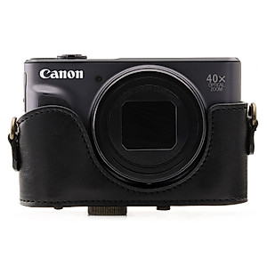 MegaGear MG1173 Canon PowerShot SX740 HS, SX730 HS Ever Ready Leather Camera Case with Strap - Black