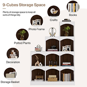 Tribesigns 9 Cubes Bookshelf, Modern 9-Cube Stepped Etagere Bookcase, L-Shaped Ladder Corner Open Bookshelf, Wood Storage Display Shelf for Living Room Home Office, White