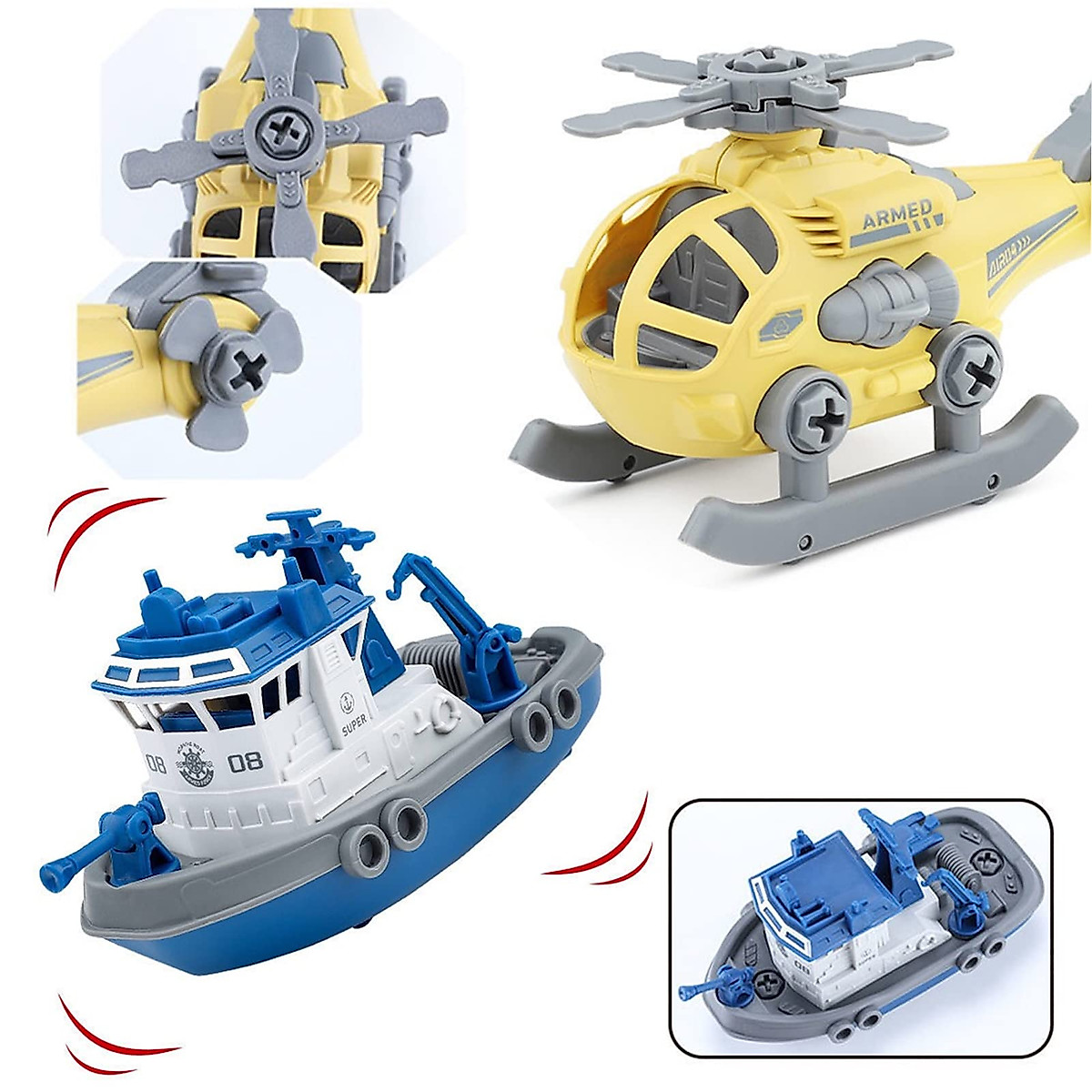 Take Apart Military Toys for 3 4 5 6 7 8 Year Old Boys Construction Vehicle Toys with Drill for Kids STEM Learning Building Toy Helicopter, SUV, Tank, Warship Pack of 4