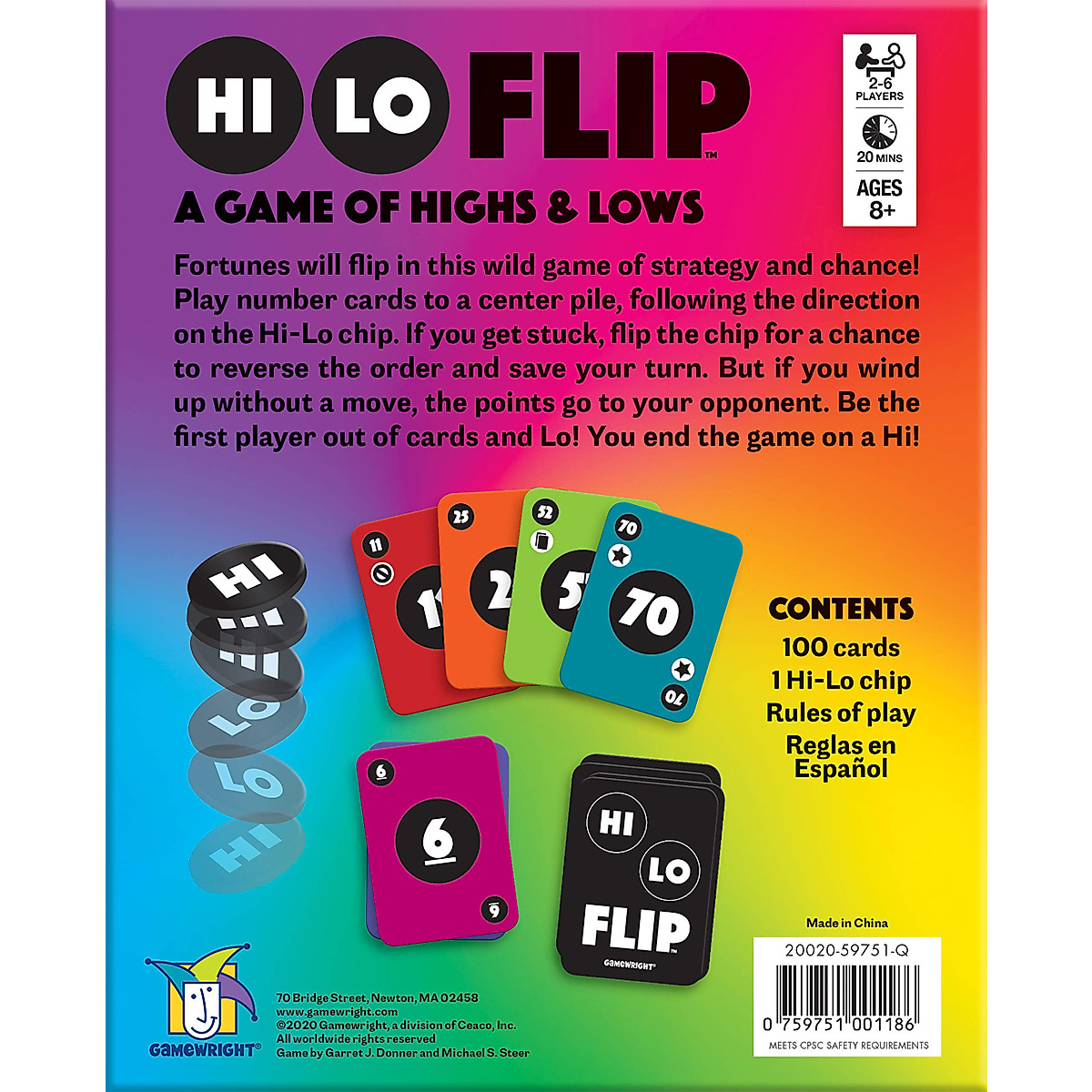 Gamewright - Hi Lo Flip - A Card Game of Highs & Lows, Multicolor, 8 x 6.5 x 1.98 inches
