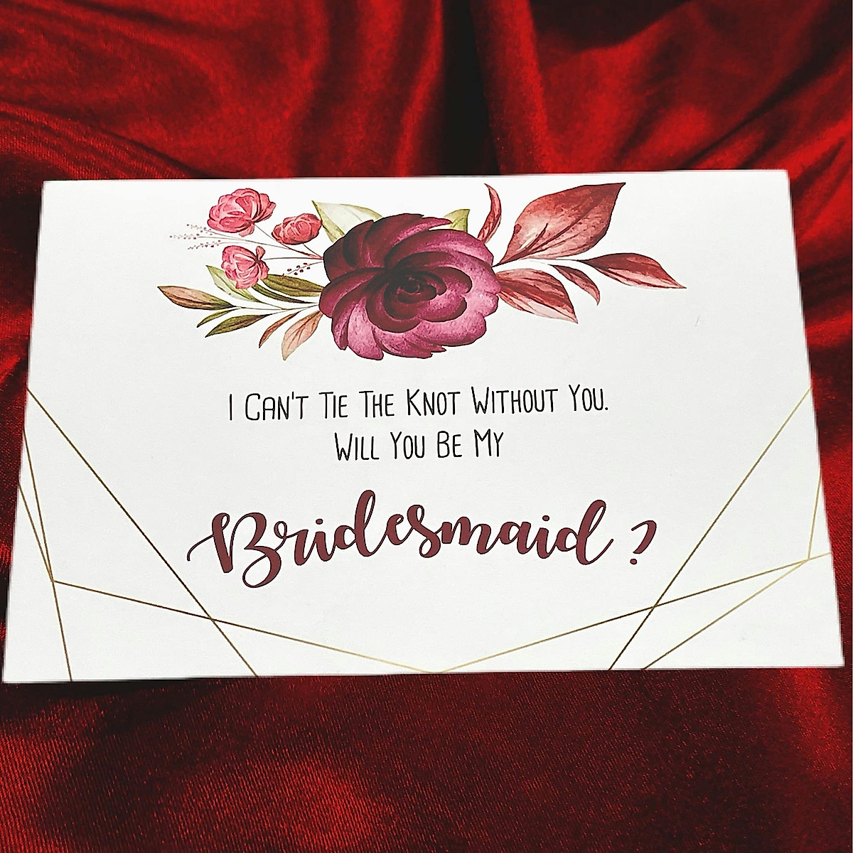 Will You Be My Bridesmaid 16 Cards with Matching Size White Envelopes for 10 Bridesmaids, 2 Matron of Honor, 2 Maid of Honor & 2 Flower Girls Card for Bride to Help Tie The Know. (Burgundy)