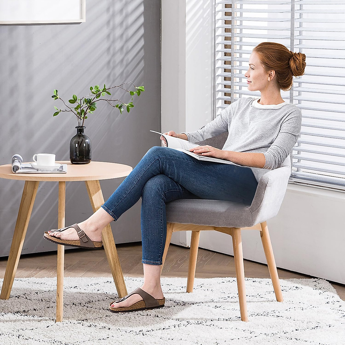 YEEFY Mid Century Modern Dining Chairs Set of 2 & 4 & 6 Comfy Accent Chair Upholstered Kitchen Dining Living Room Chairs for Bedrooms Waiting Room Home Arm Desk Chair No Wheels (Gray, 2)