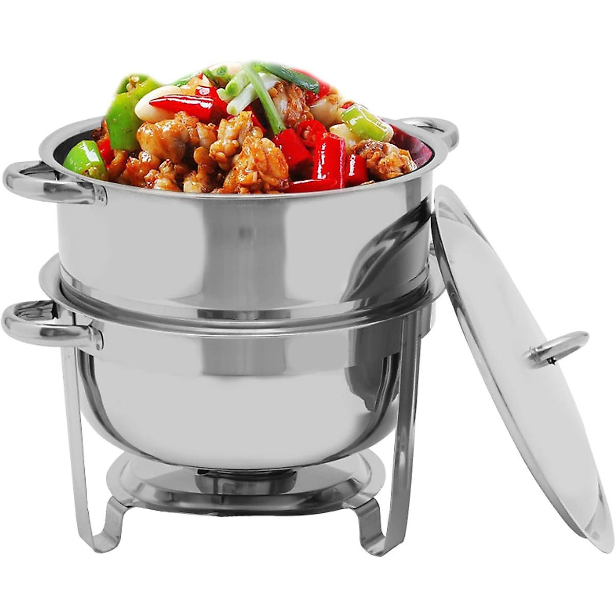 14.2 Qt 13.5L 2 Tier Chafing Dish Buffet Set with Stainless Steel Lid, Round Chafers and Buffet Warmers Sets with Food and Water Trays for Catering, Parties, Hotels and Weddings, Gold, 1 Pack