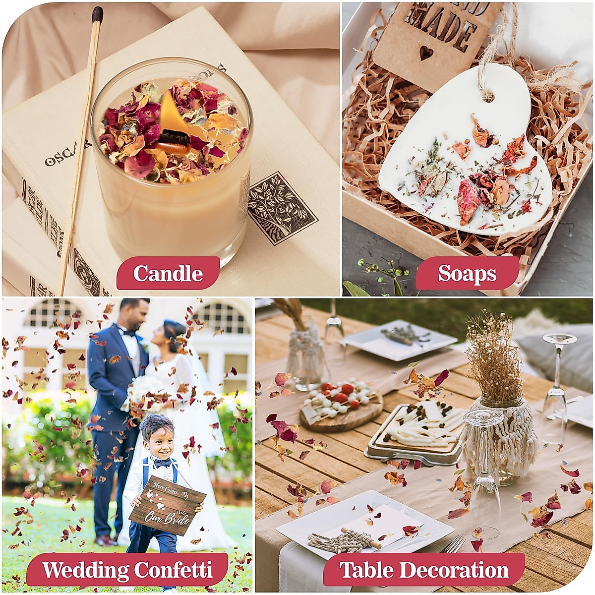 Wedding Confetti Dried Flowers - Dried Flower Petals for Weddings Natural Real Dried Flower Rose Petal Confetti Floral Confetti for Wedding Party Decoration Table Centerpieces 12 Packs