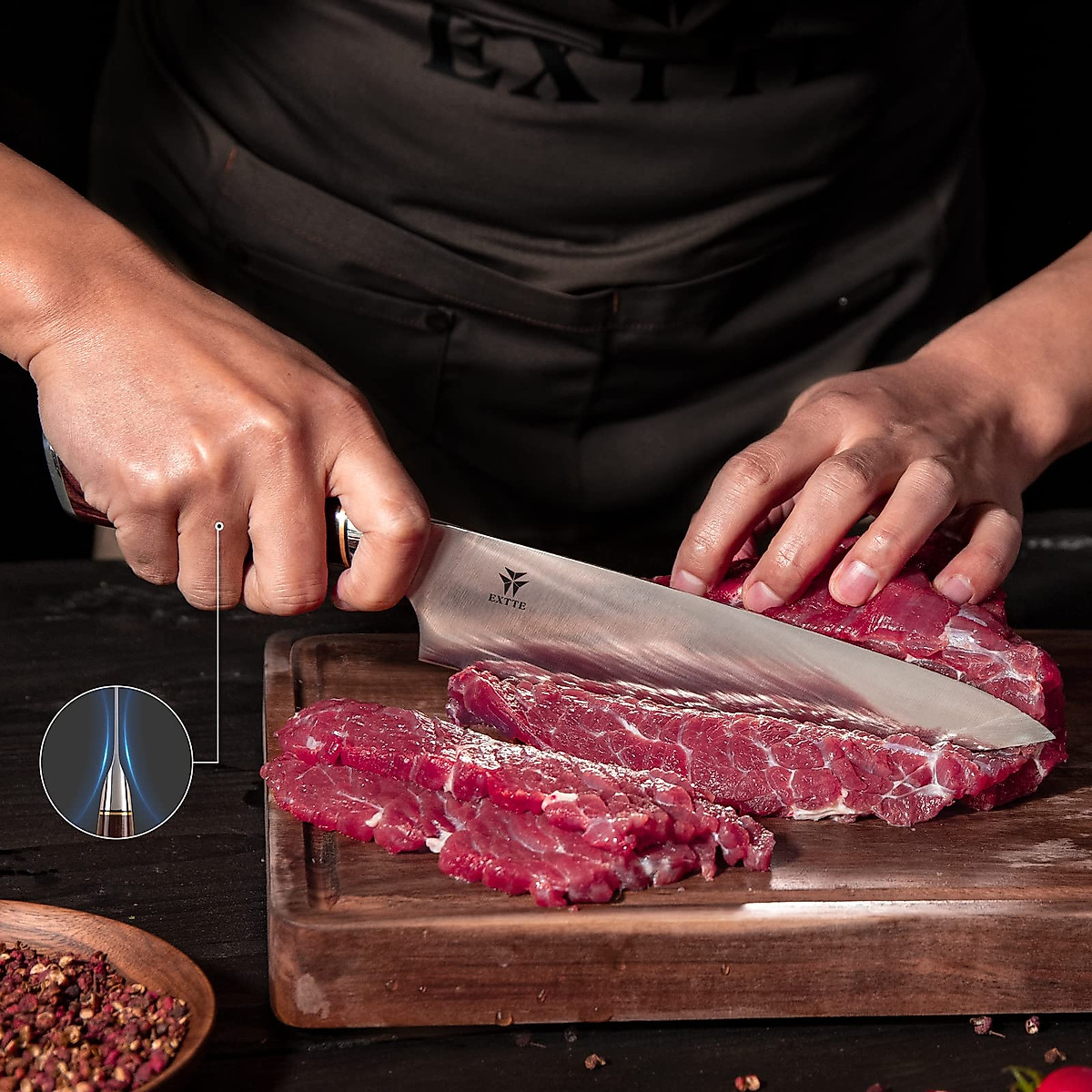 EXTTE Chef Knife 8 Inch, Professional Sharp Kitchen Knife, High Carbon German Stainless Steel Chef's Knives for Cooking, Rust Resistant with Ergonomic Pakkawood Full Tang Handle