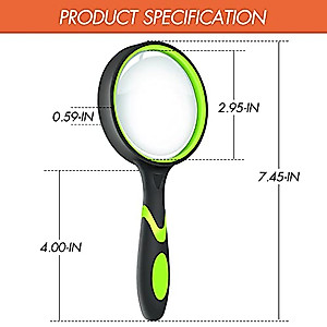 Leffis 2 Pack 10X Magnifying Glass for Seniors & Kids, Non-Slip Handheld Magnifier for Reading, 75mm Magnify Glasses Lens for Close Work, Science and Hobby Observation（Green and Orange