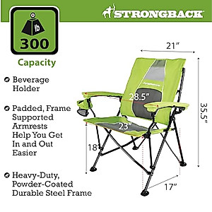 STRONGBACK Elite 2.0 Adult Camping Chair with Lumbar Support and Carry Bag, Lime Green/Grey