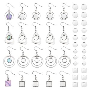 UNICRAFTALE 12 Pairs 4 Styles Glass Blank Dome Dangle Earrings Stainless Steel Earring Bezel Settings Triangle Ring Square Cabochon Base Trays DIY Ear Hooks Findings for Jewelry Making