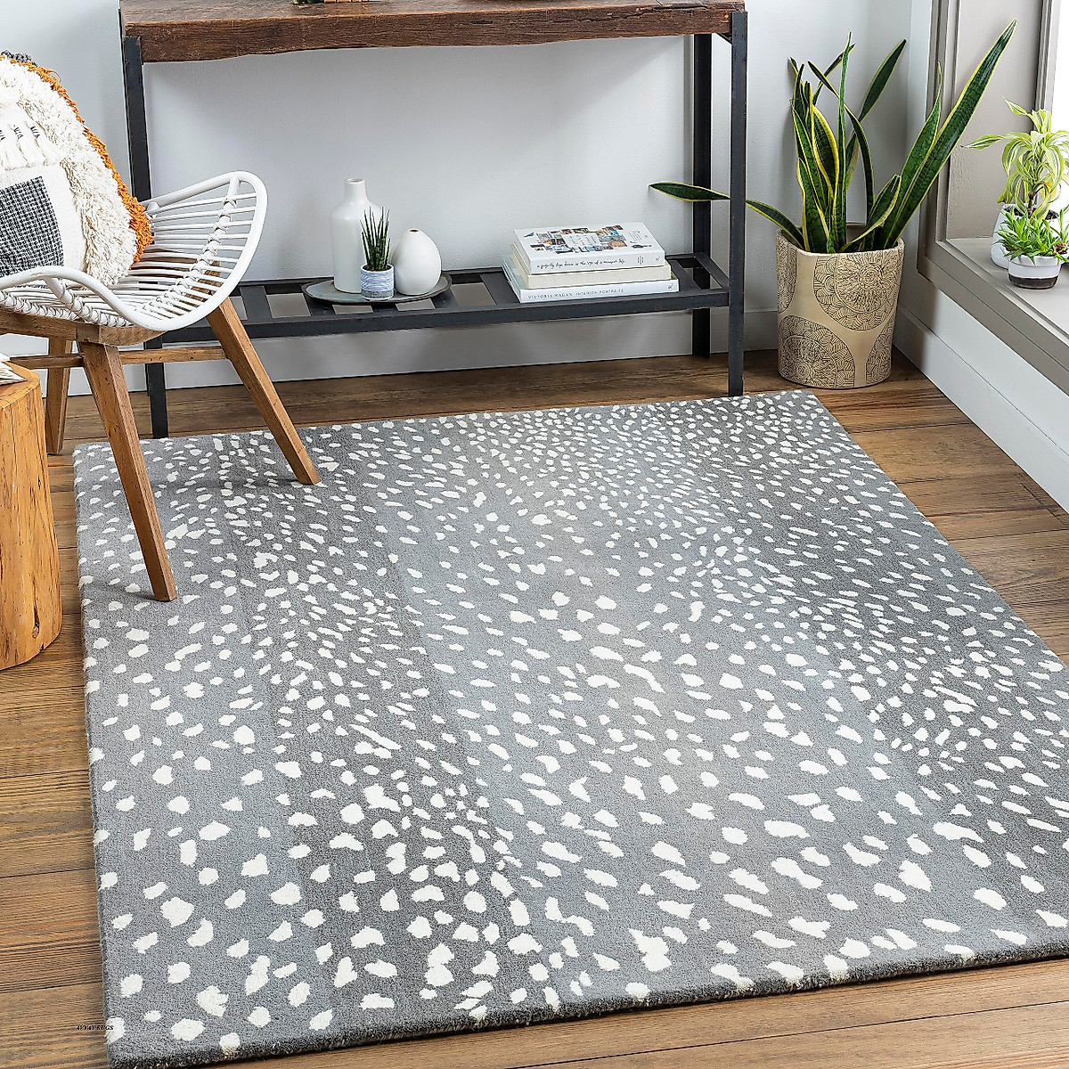 Antelope Cheetah Charcoal,Neutral,Grey,Ivory Animal Contemporary Handmade 100% Woolen Area Rugs & Carpets (Grey, 5 x 8 FT)