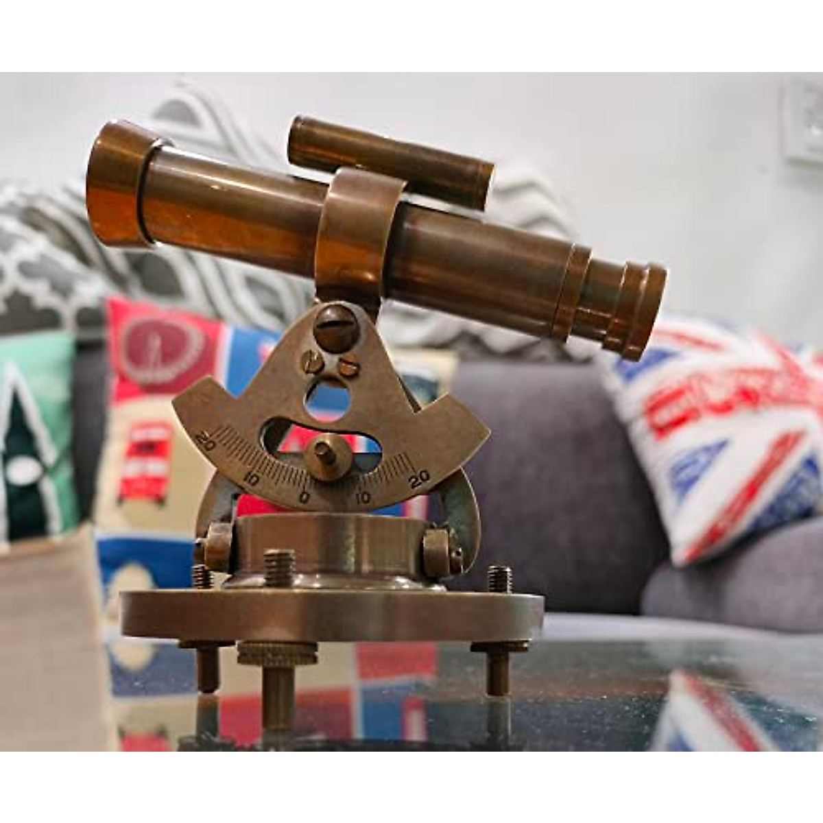Antique Brass Nautical Alidade Telescope Compass Surveying Theodolite Marine Home/Office Table Decor Antique Survey Transit Telescope Instrument Compass