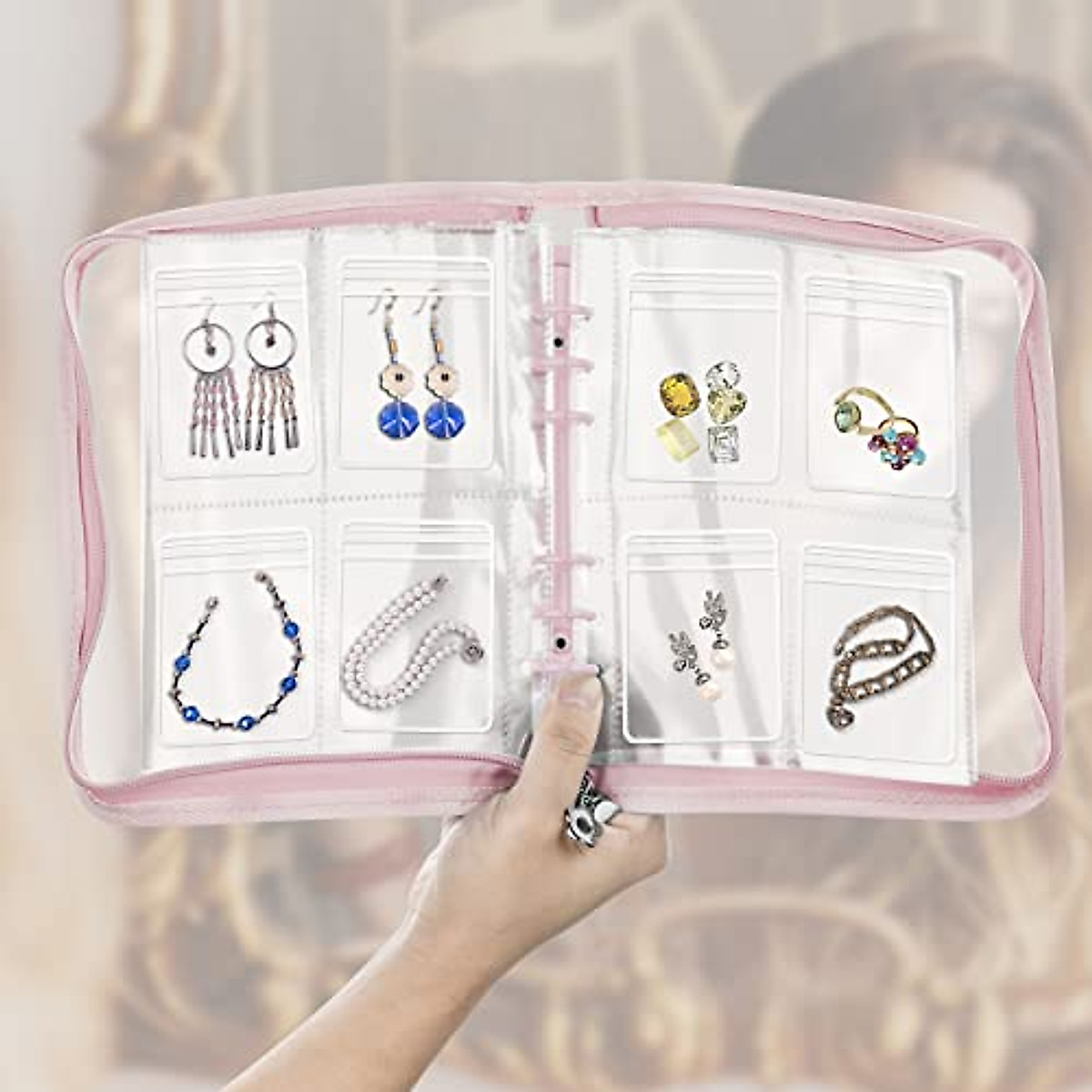 Transparent Jewelry Organizer, Jewelry Storage Book with Pockets, Travel Jewelry Storage Album Binder Zipper Pouch Bag for Necklaces Earrings Ring Display - 80 Grids+80 Anti-Oxidation PVC Bags