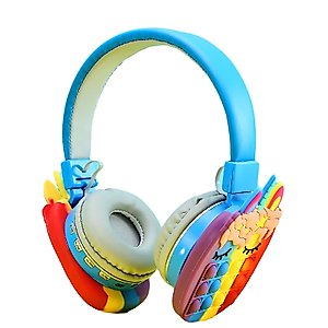 Wireless Bluetooth Noise Cancelling Over-Ear Headphone Silicone Fidget Pop Built-in Mic On-Ear Stereo Headset for Smartphone Tablet Computer (Rainbow Unicorn)