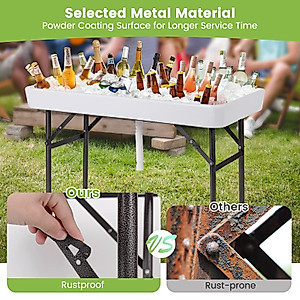 Giantex Folding Ice Table with Drain, 4 ft Portable Cooler with Removable Skirt, No Assembly, Fill and Chill Table for Food Drink Beverage, Foldable Party Ice Bin for Camping BBQ Outdoor