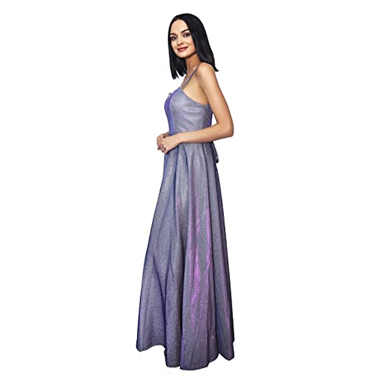 BOSJHD Shiny Gradient Strap Open Back Elegant Party Evening Dress（Purple,XX-Large）