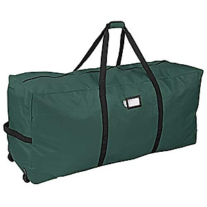 ProPik Rolling Christmas Tree Storage Bag, Fits Up to 7.5 Ft. Tall Disassembled Holiday Tree, 22" x 16" x 50", Large Heavy Duty Xmas Storage Container with 2 Wheels & Handles, 600D Oxford (Green)
