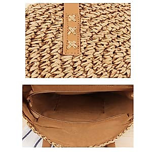 Donalworld Women Round Straw Pompom Shoulder Bag Corn Summer Woven Bags Coffee