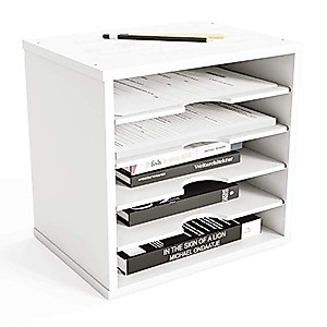 Ballucci File Organizer Paper Sorter, 5 Tier Adjustable Shelves Office Desk Organizer, 13 5/8" x 9 1/4" x 12", White
