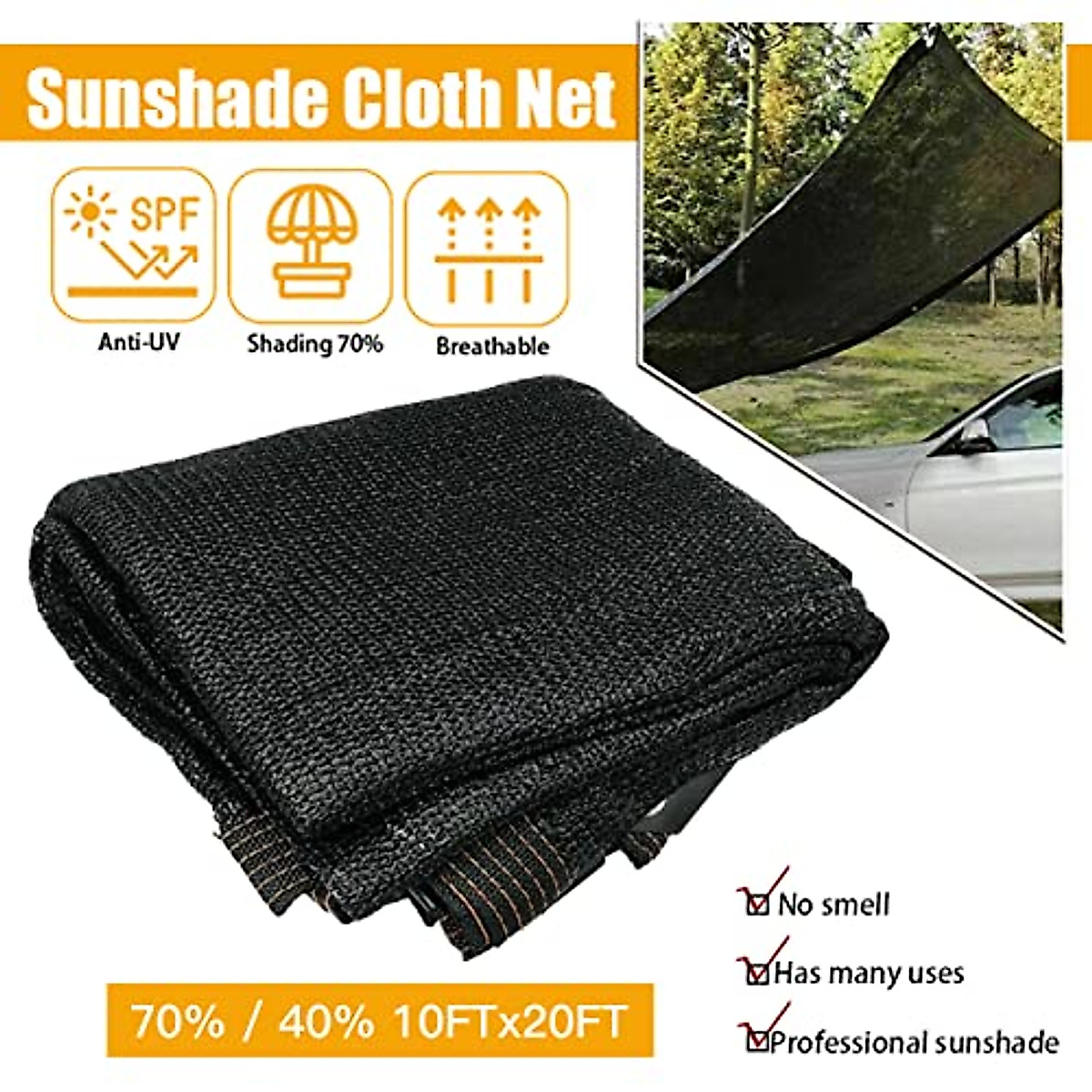 QCGGOW 70% Sunblock Shade Cloth, 10FTx20FT UV Sun Mesh - Black Bulk Resistant Net for Garden, Plant, Greenhouse, Cover, Balcony