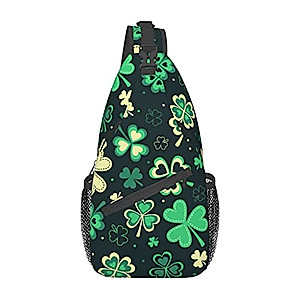 St. Patrick's Day Cute Shamrocks Sling Backpack,Travel Hiking Daypack Clover Crossbody Shoulder Bag