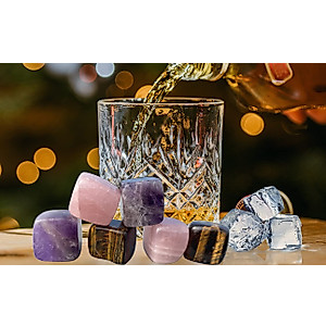 FZBHRO Rose Quartz Whiskey Stones Chilling Crystal Ice Cubes for Drinks Whiskey Rocks 0.7-0.8" Wine Cubes Gifts for Women Set of 6