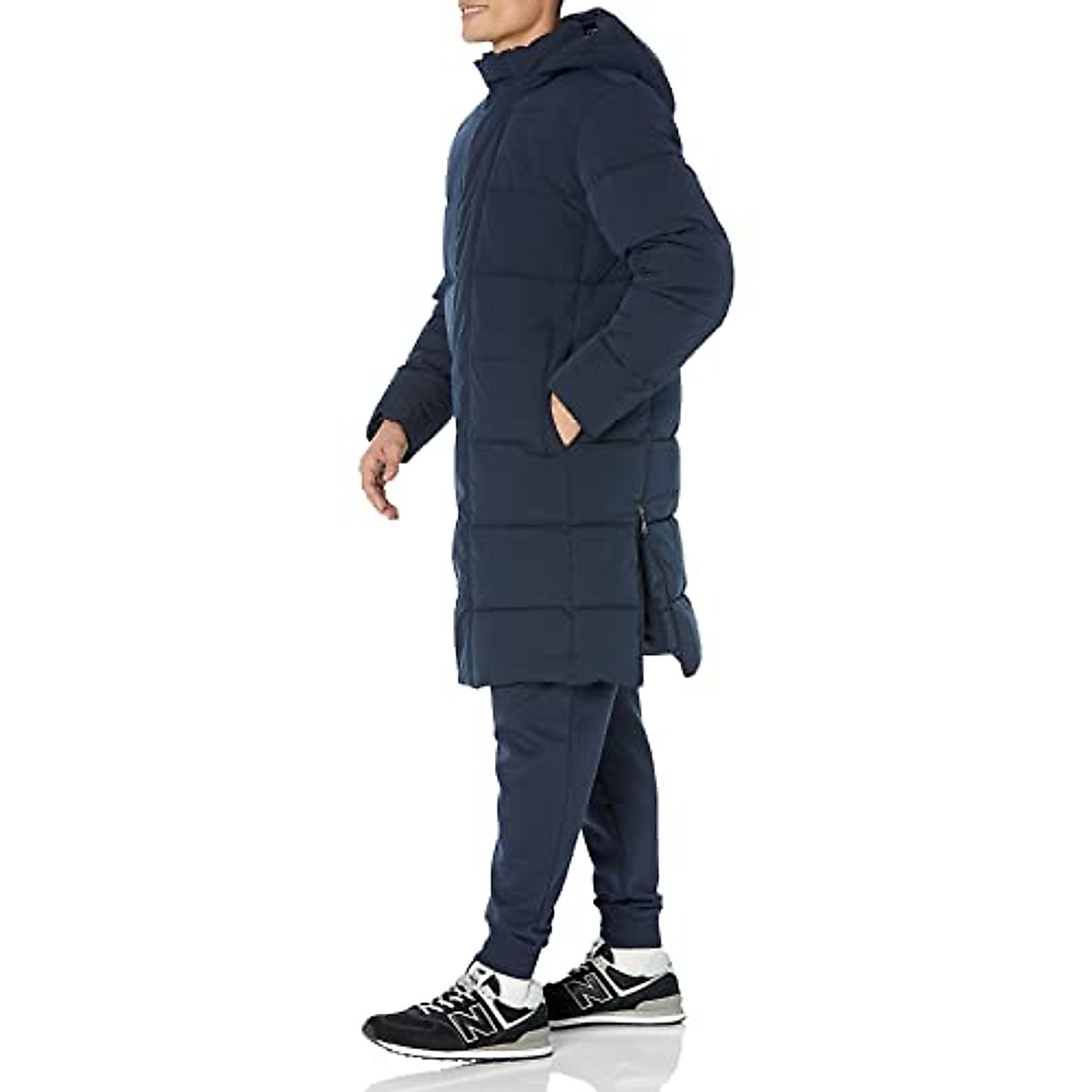 Amazon Essentials Men's Recycled Polyester Hooded Long Puffer, Navy, X-Large
