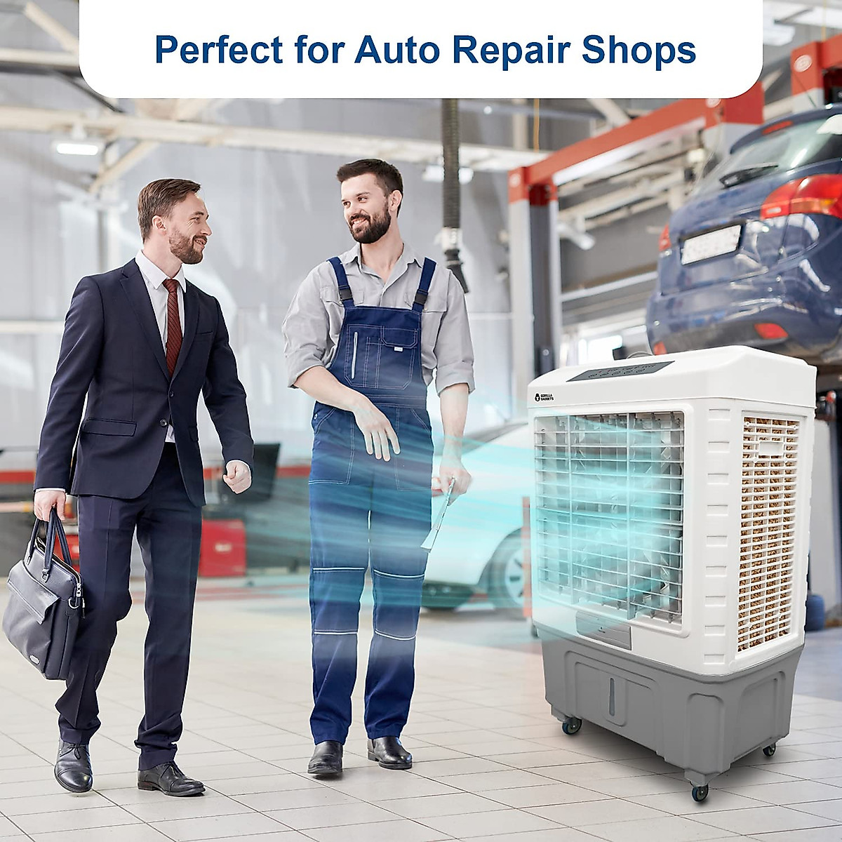 Gorilla Gadgets Outdoor Evaporative Portable Air Cooler with Touch Controls, Large Quiet Electric 5300 CFM. 13.2 Gallon Water Tank and Wheels. Cools 1850.00 Square Feet for Commercial Office Home