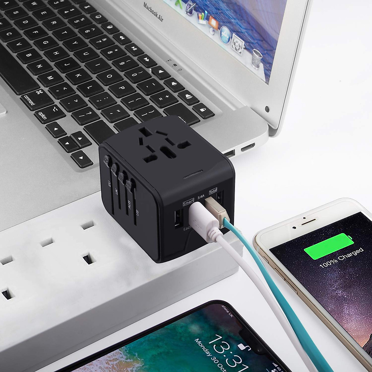 International Travel Adapter Universal Power Adapter Worldwide All in One 4 USB with Electrical Plug Perfect for European US, EU, UK, AU 160 Countries (Black)