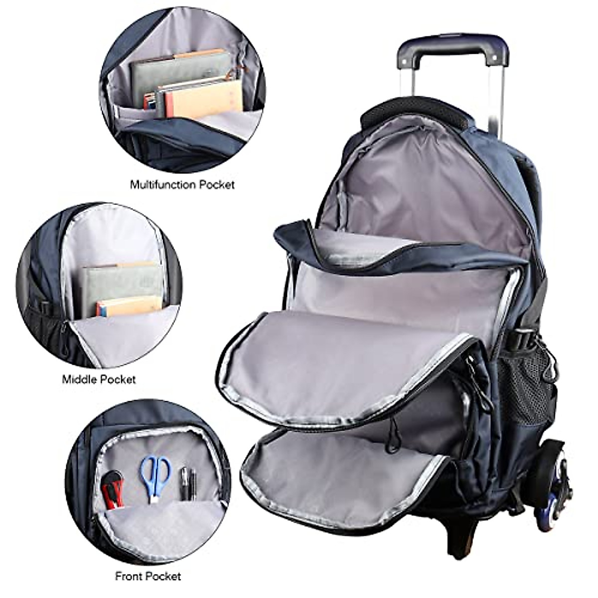 VILINKOU Rolling Backpack with Wheels Backpacks on Wheels for Boy and Girl, 18 inch Wheeled Backpack for School, Travel (Blue)