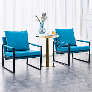 LKTART Accent Chair with Durable Square Metal Frame Cushion Single Sofa Chair Mid Century Modern Reading Comfy Lounge Chair Upholstered Armchair for Living Room Bedroom Office Blue