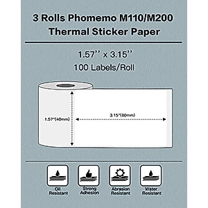 Phomemo M110 Mini Label Maker with 3 Rolls 1.57''x3.15'' (40x80mm)-Thermal Label Printer Maker for Barcode, Clothing, Jewelry, Retail, Mailing, Business, Compatible with Android & iOS, Orange