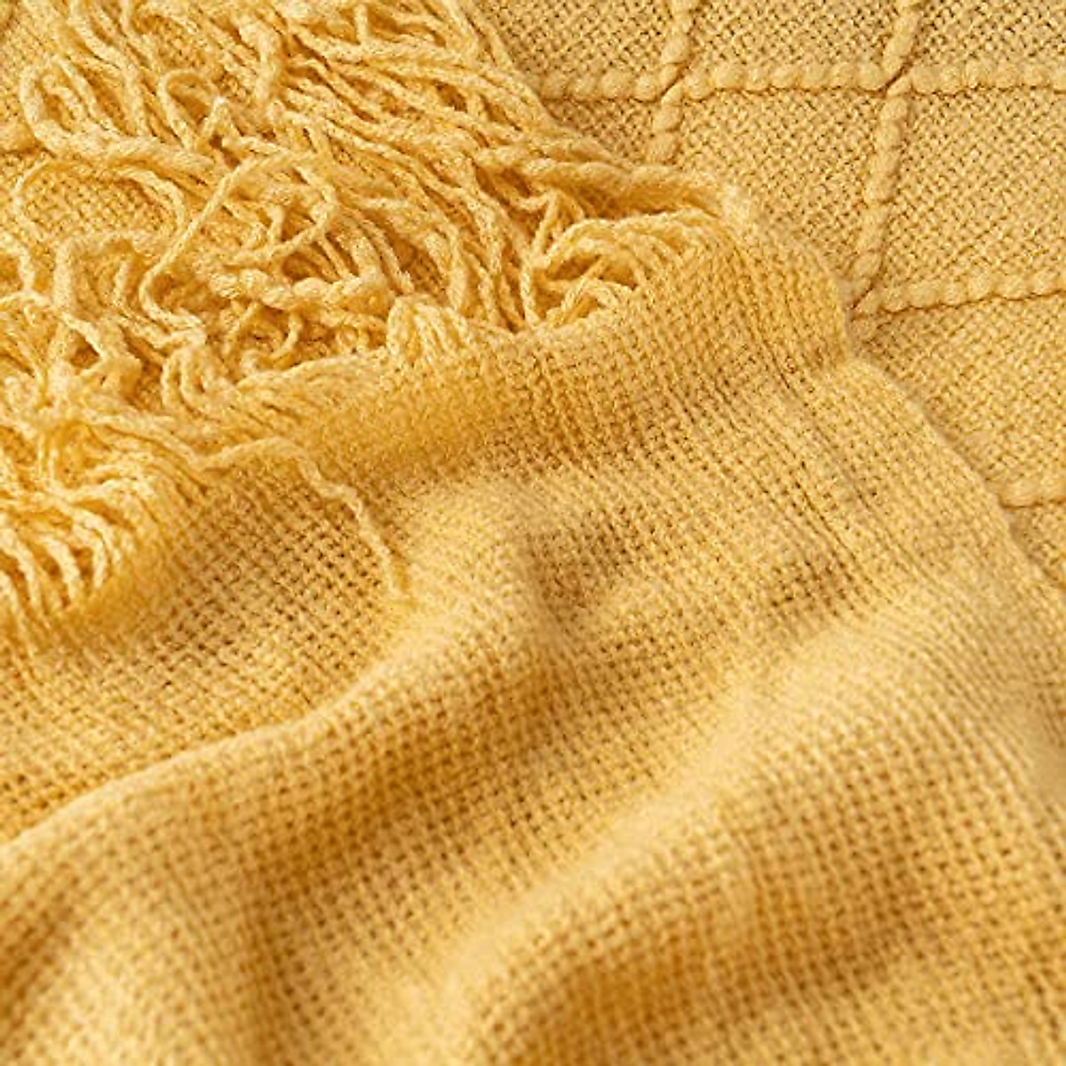 BATTILO HOME Mustard Throw Blanket with Fringe Geometric Bed Gold Yellow Throws Breathable Decorative Large Throw for Couch Sofa Indoor Outdoor (Mustard, 50"x60")