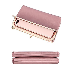 Yohora Wristlet Clutch Slim Leather Wallet Kiss Lock Handbag with Cellphone Pocket Retro Lightweight Pure Mini Coin Pouch