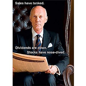 RSVP Businessman with Newspaper : Stocks Have Tanked Funny/Humorous Birthday Card,Kraft,5" x 7",GC-B2733