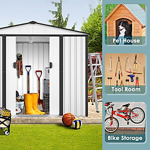 Crownland 4X6 FT Patio Garden Storage Shed Steel Outdoor Garden Shed Tool House with Ventilation & Sliding Door (Cool White)