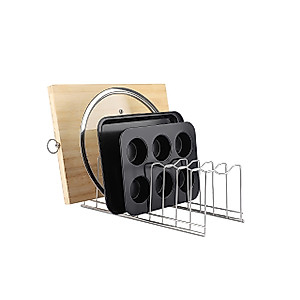 2 Pack HS Ideas Pot Lid Organizer, Kitchen Plate Rack Holder Rest,Pan and Pot Lid Holder for Cutting Boards, Bakeware, Cooling Rack, Serving Trays,Pantry and Cabinet Holder - Silver Finish…