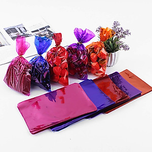 Colored Cellophane Treat Bags, 6x9 Inch 100 pcs Colorful Cellophane Bags with 100Pcs Twist Ties 2.5Mil Cello Bags for Party Favors
