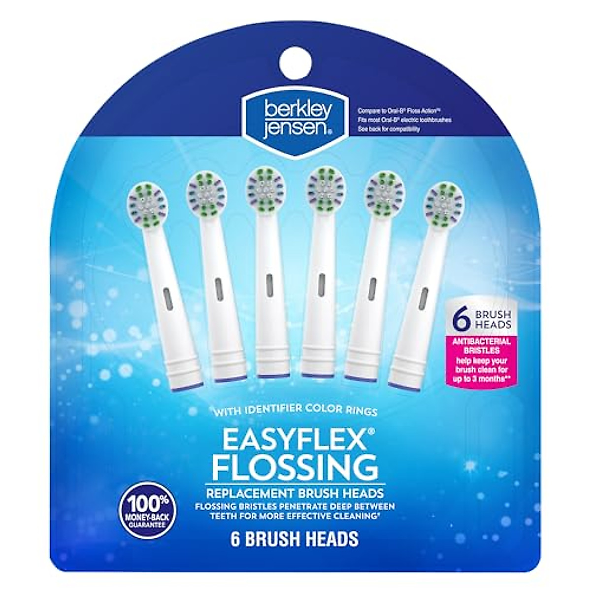 Berkley Jensen Replacement Toothbrush Heads Easy Flex Flossing (Pack of 6) Compare to Oral-B Floss Action Brush Heads, Compatible with Most Oral-B Electric toothbrushes