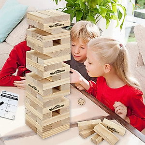 WIn SPORTS Giant Tumbling Timbers - Yard Games Large Wooden Tumble Tower Blocks Stacking Yard Game, with 1 Dice Set &Stacks to Over 5 FT,Made from Premium Pine (7.5"x2.5"x1.5", 54 PCS)