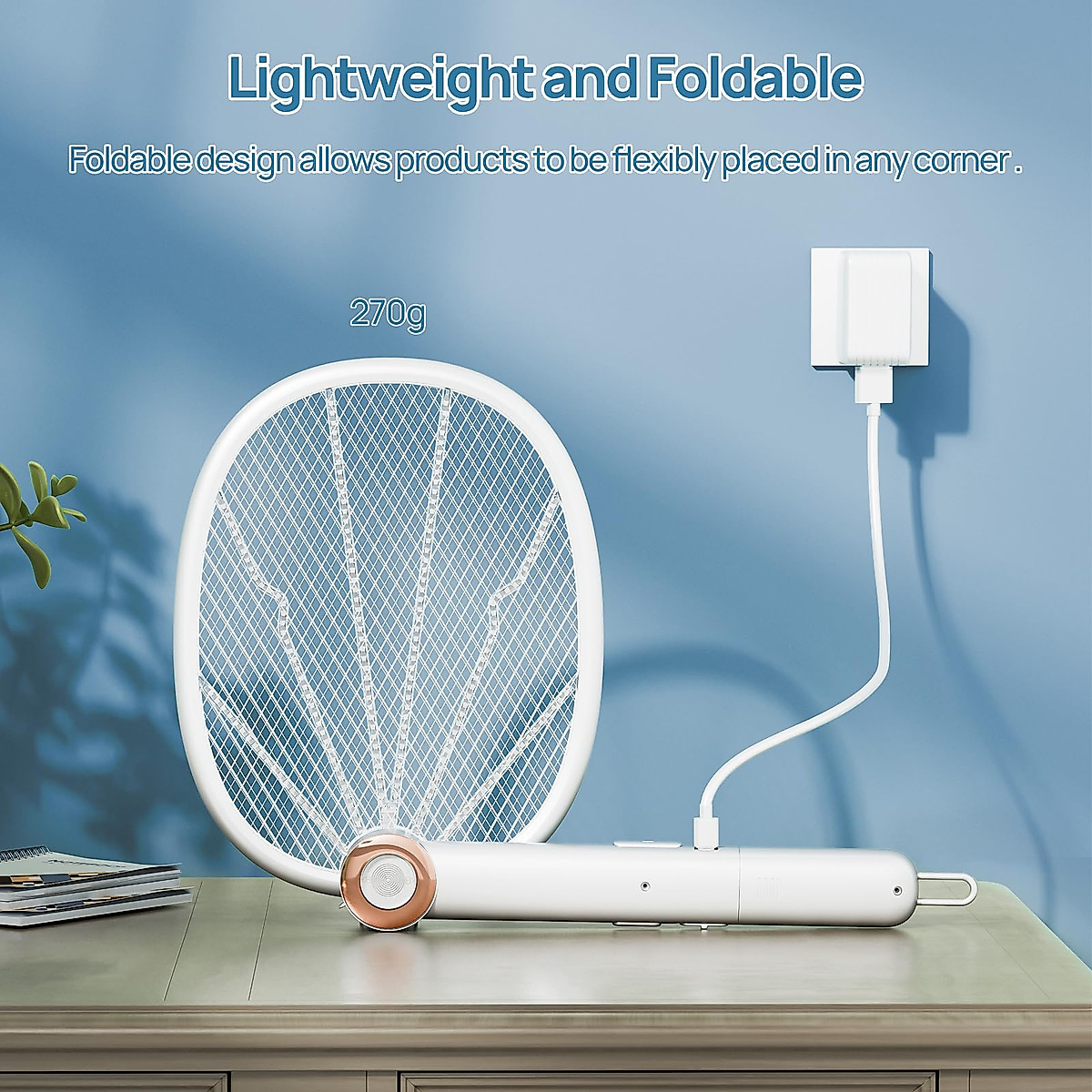 Meilen Electric Fly swatter Racket,2 in 1 Electric Bug Zapper Indoor with 1500mAh Battery,USB Rechargeable Mosquito Zapper with 5 Mosquito Lure lamp Beads,Fly swatter for Indoors（ Brush Included）